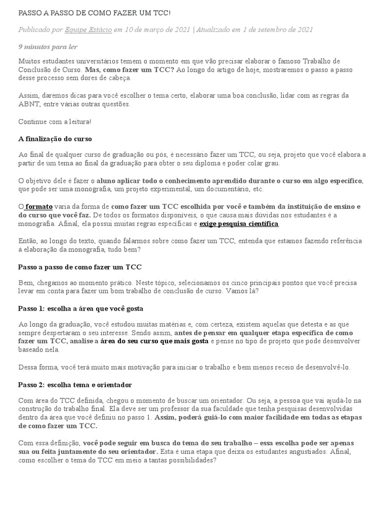 Passo A Passo de Como Fazer Um TCC | PDF | Tempo | Abstract (resumo)