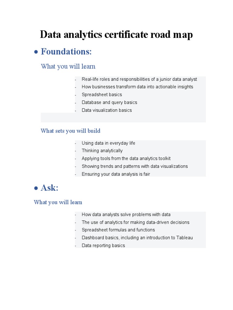 Data Analytics Certificate Roadmap | PDF | Data Analysis | Data