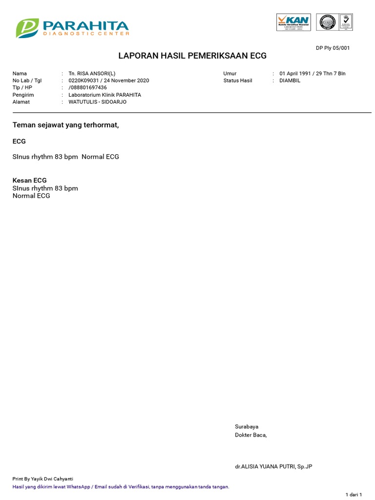 Laporan Hasil Pemeriksaan ECG Normal | PDF