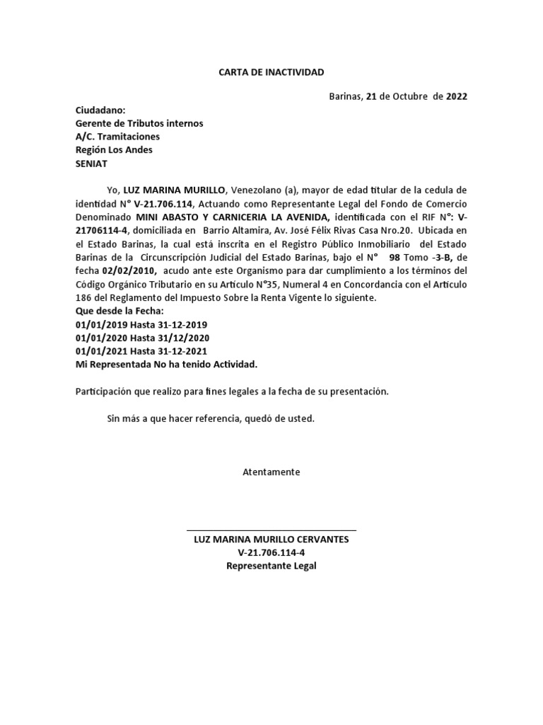 Carta de Inactividad | PDF Carta de Inactividad | PDF