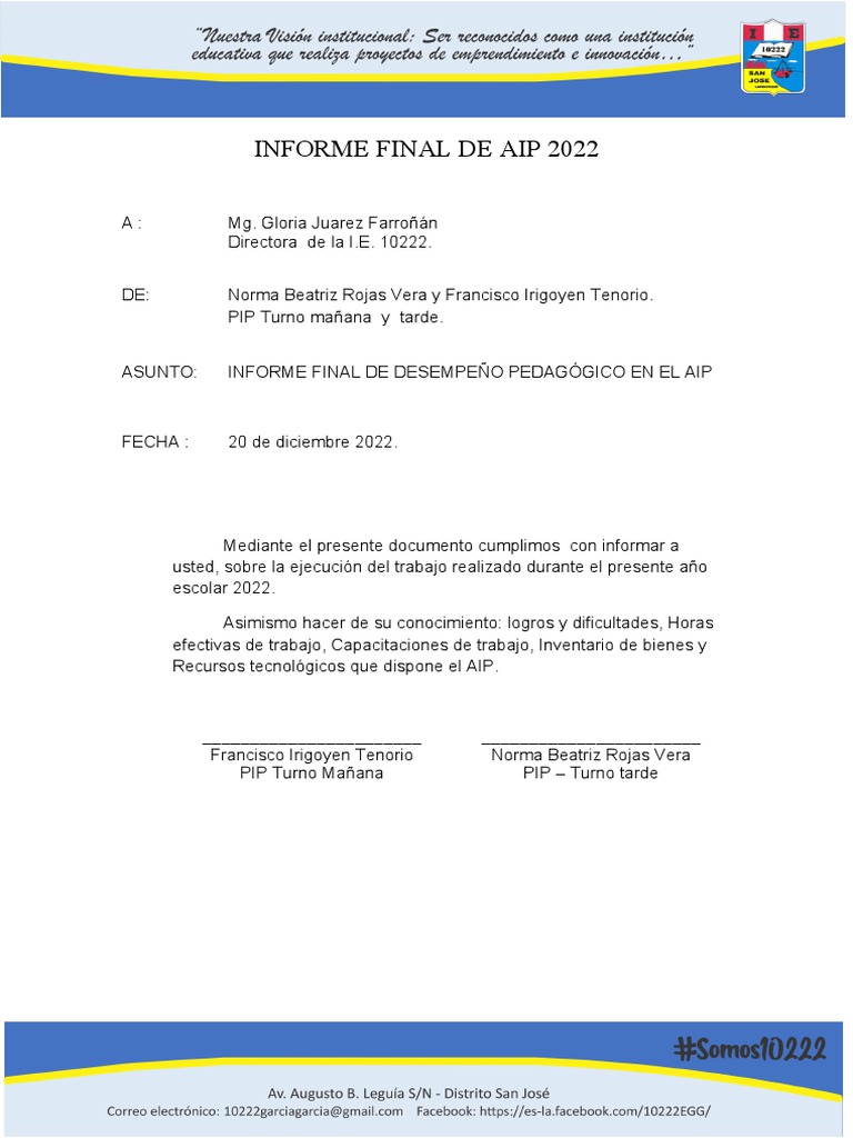 Informe Final de Aip | PDF | Método de enseñanza | Salón de clases