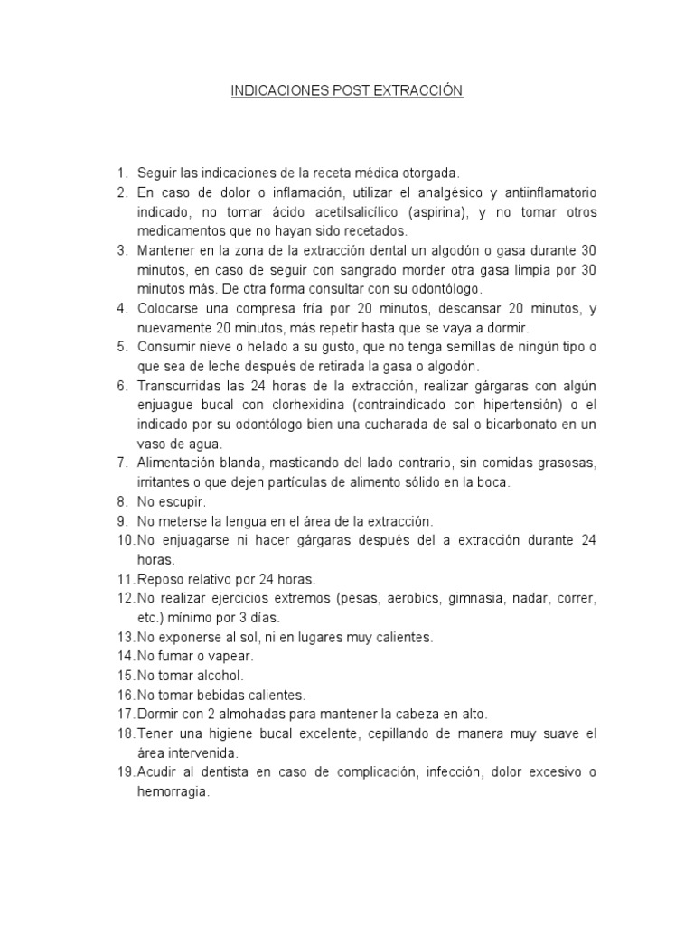 Cuidados Post Extracción Dental | PDF | Salud y bienestar