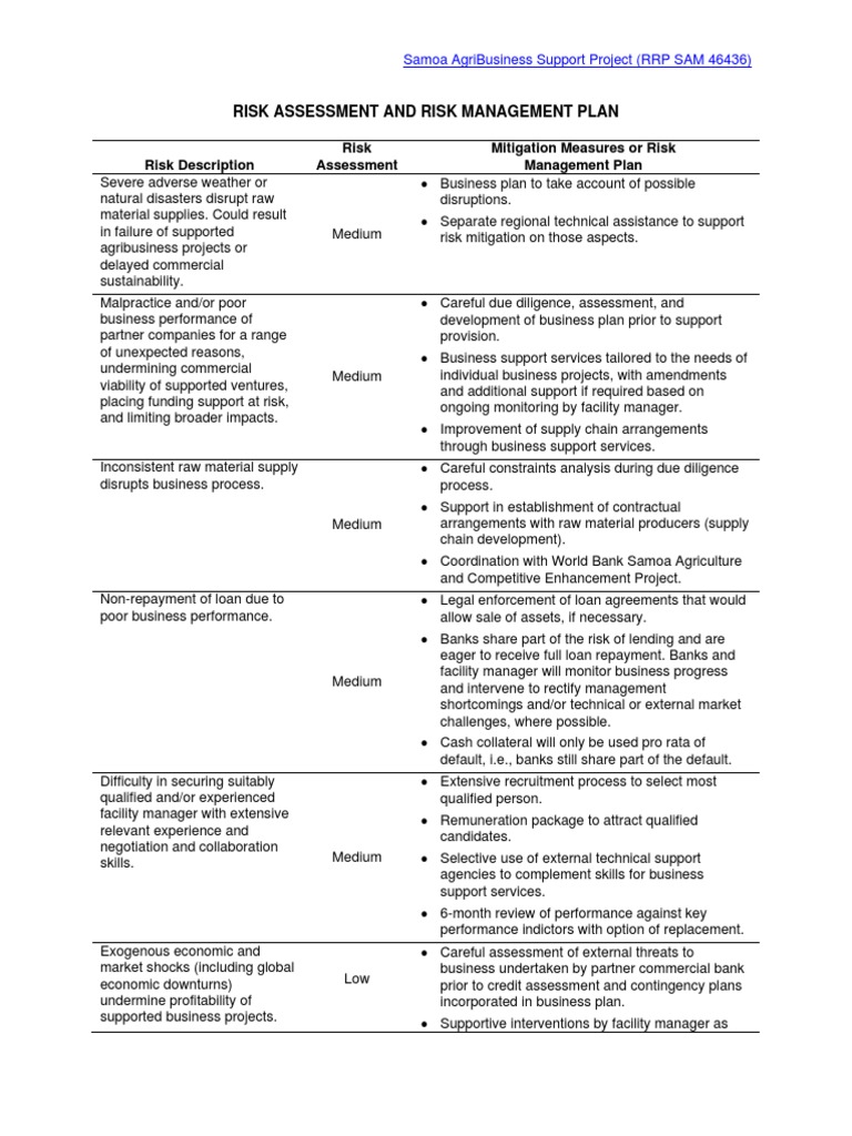 Sample Risk Assessment | PDF | Banks | Procurement