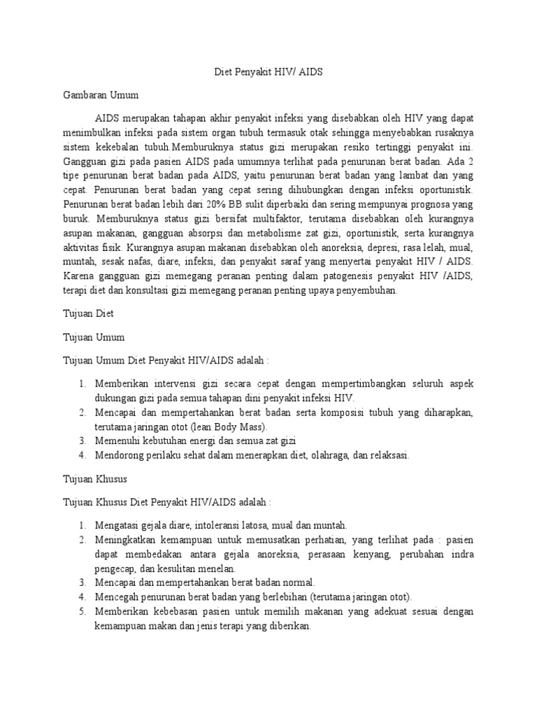 Diet Sehat untuk Pasien HIV/AIDS | PDF