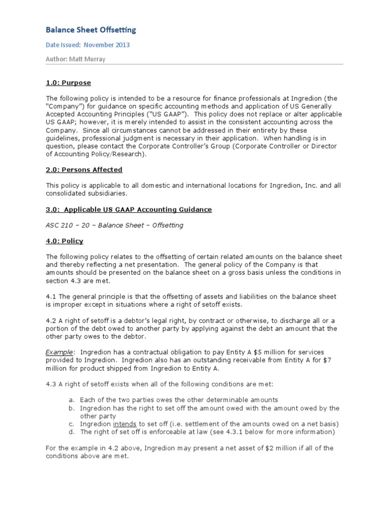 Balance Sheet Offsetting - Final | PDF | Balance Sheet | Private Law