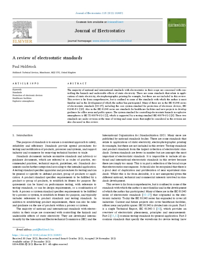 A Review Of Electrostatic Standards 2022 Journal Of Electrostatics