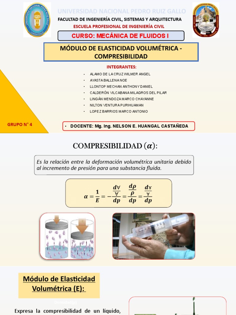 Grupo #4. Modulo de Elasticidad Volumetrica - Compresibilidad | PDF ...