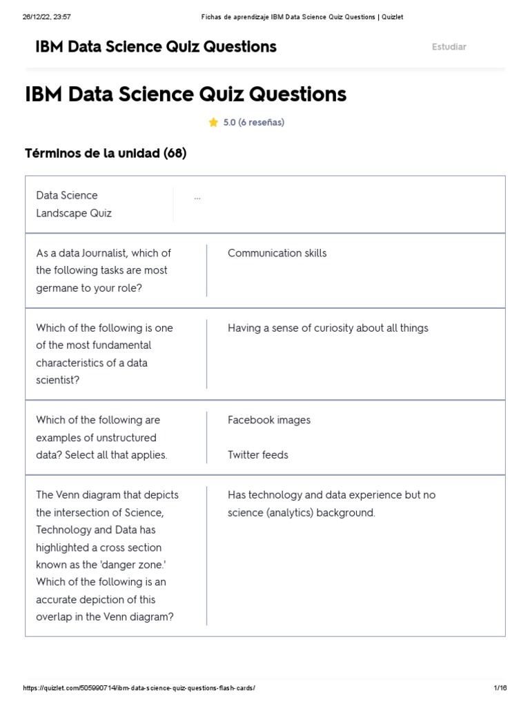 Fichas de Aprendizaje IBM Data Science Quiz Questions - Quizlet | PDF ...