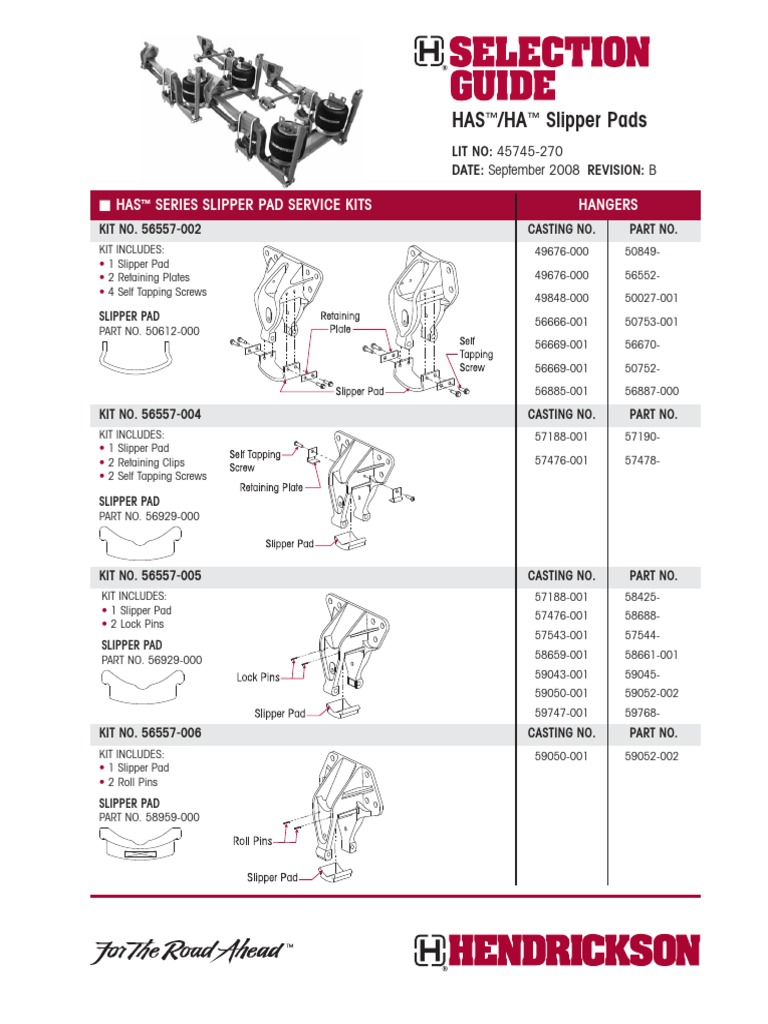 HAS /HA Slipper Pads: Series Slipper Pad Service Kits Hangers | PDF