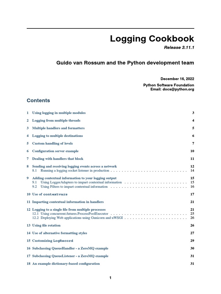 Howto Logging Cookbook Pdf Method Computer Programming Hypertext Transfer Protocol