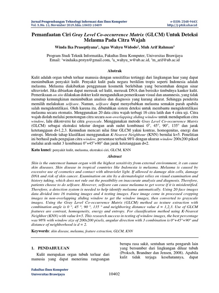 Deteksi Melasma dengan GLCM dan KNN | PDF