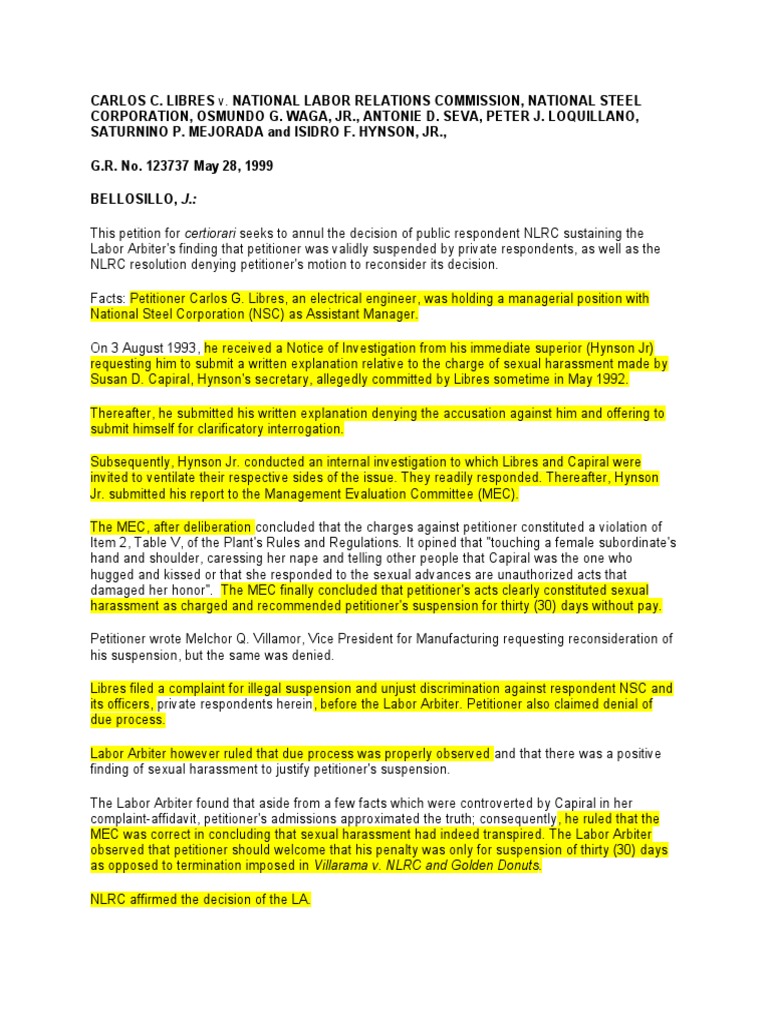 Libres v. NLRC | PDF | Sexual Harassment | Complaint