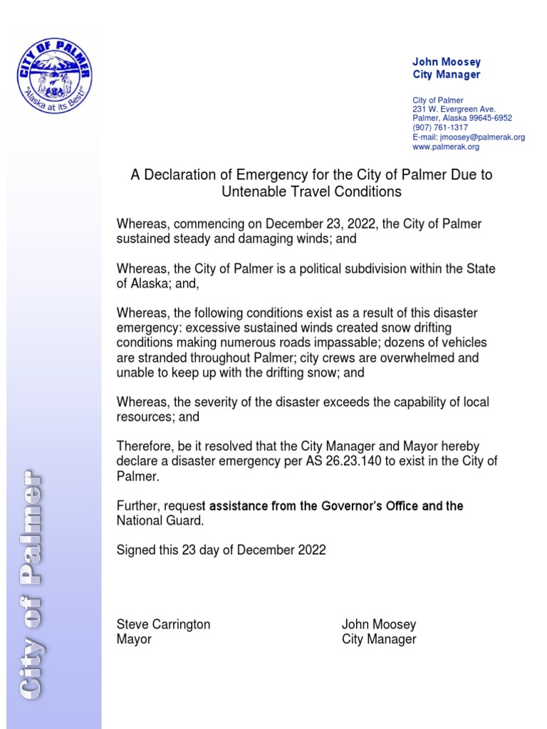 City of Palmer Disaster Declaration | PDF