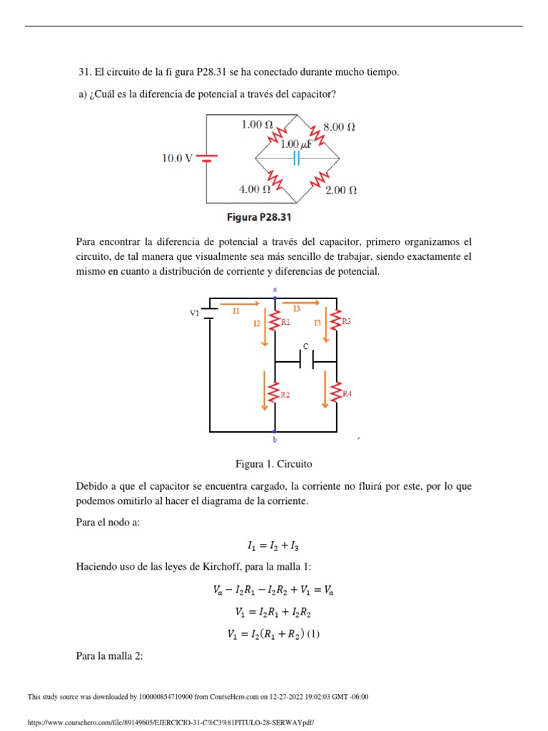Ejercicio 31 C Pitulo 28 Serway PDF | PDF | Condensador | Bienes manufacturados
