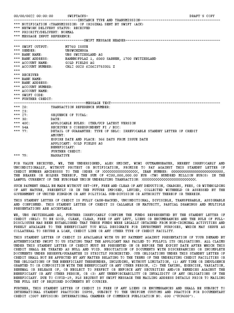 760 Drafts 200 Ubs | PDF | Letter Of Credit | Payments
