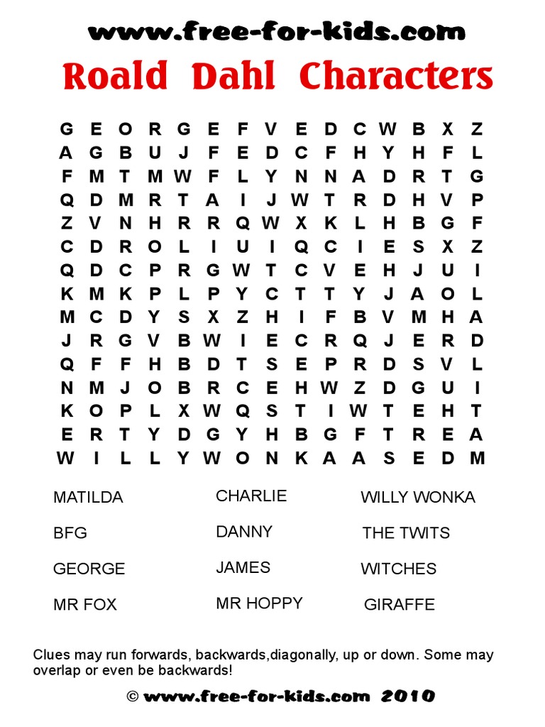 Roald Dahl Word Search Activities | PDF