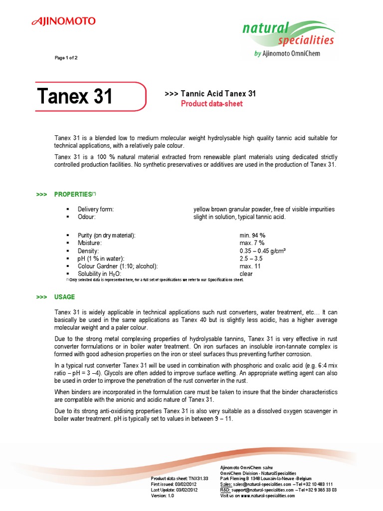 Tanex 31 - Datasheet v1.0 | PDF | Rust | Water