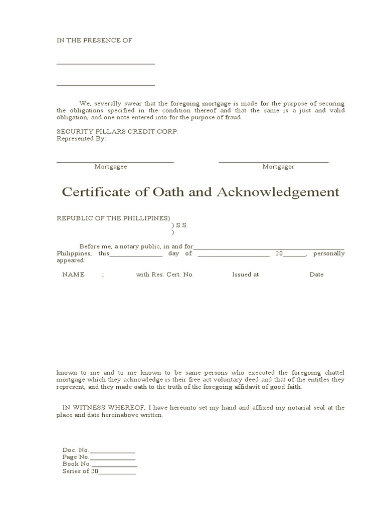 Certificte of Oath and Acknowledgement 4 COPIES | PDF
