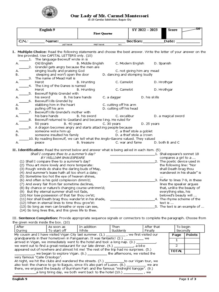 English 9 1st Quarter | PDF