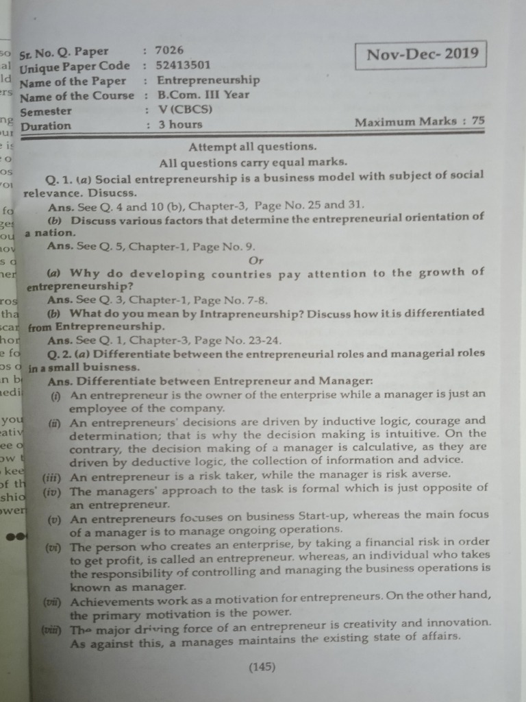 Entrepreneurship Paper 2020 | PDF