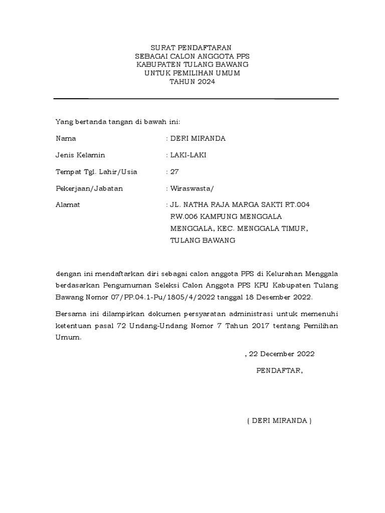 Surat Pernyataan Pendaftaran PPS | PDF