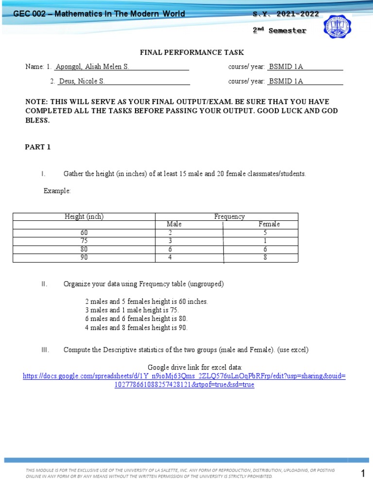 GEC 002 Final Performance Task | PDF | Statistics | Computing