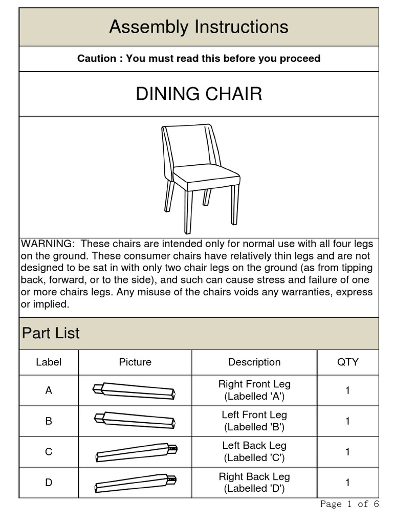 Assembly Instructions | PDF | Chair | Manufactured Goods