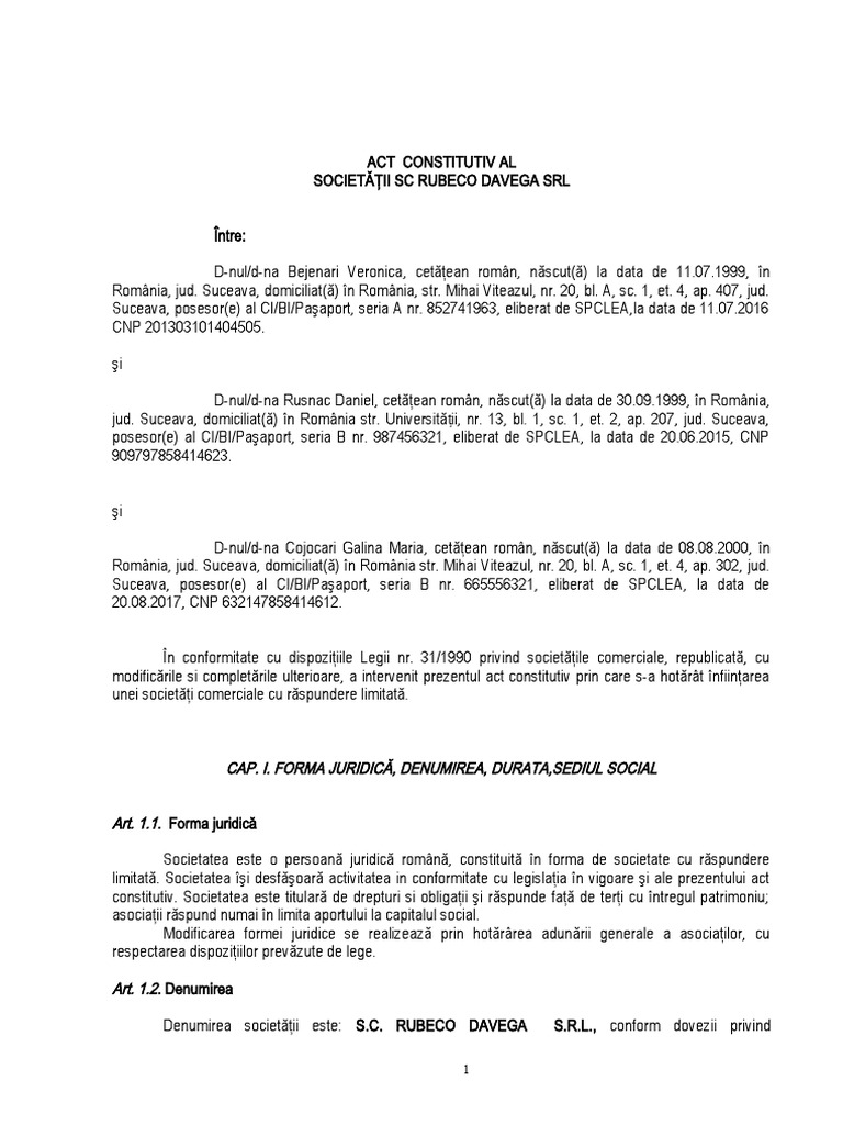 Model Act Constitutiv | PDF