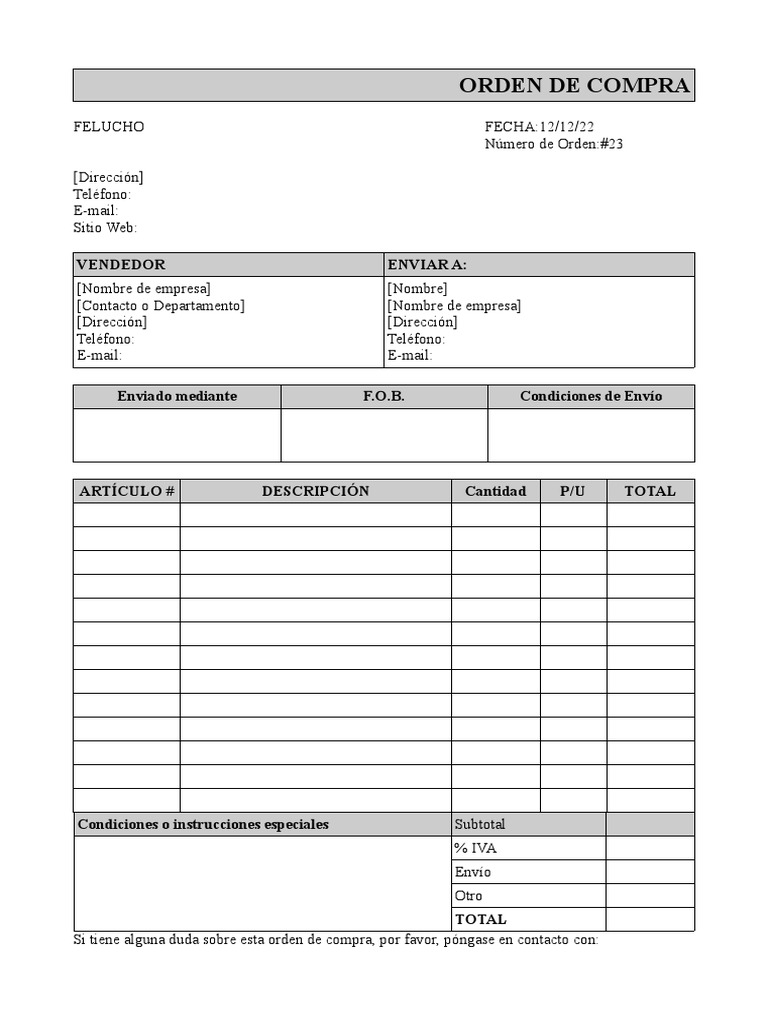 Orden de Compra Plantilla | PDF