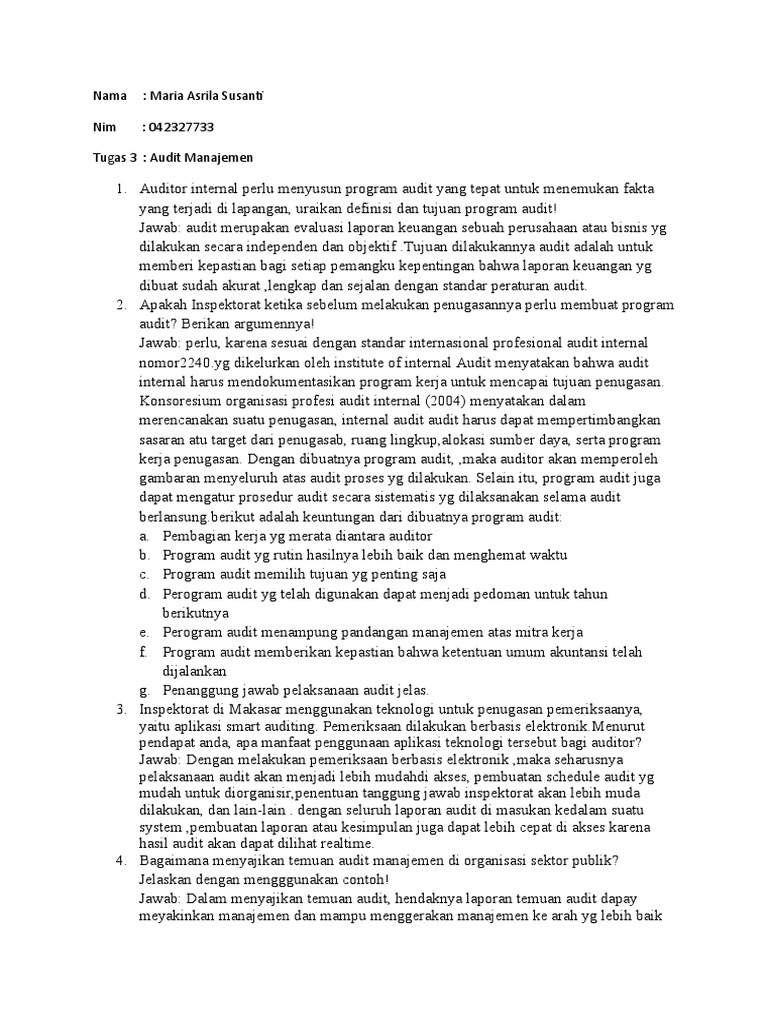 Jawaban Tugas 3 Audit Manajemen | PDF