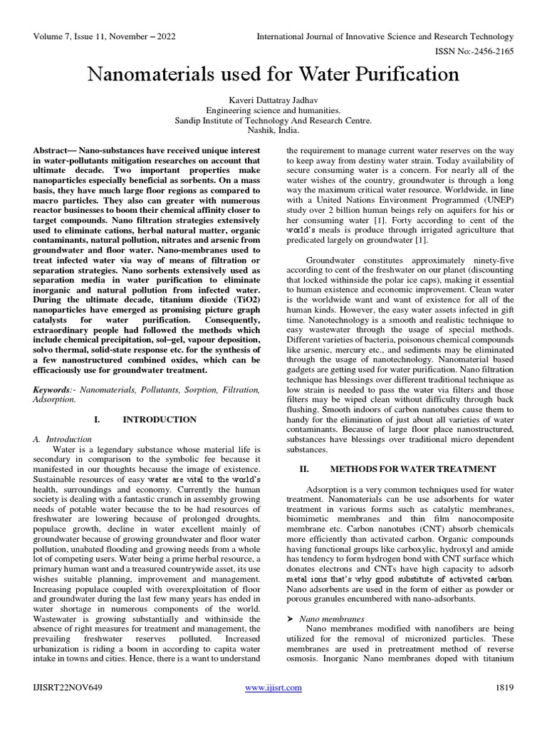 Nanomaterials Used For Water Purification | PDF | Water Purification | Nanocomposite