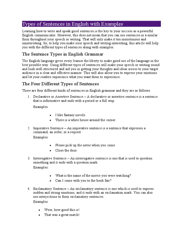 English Sentence Types & Tenses Guide | PDF | Grammatical Tense | Verb