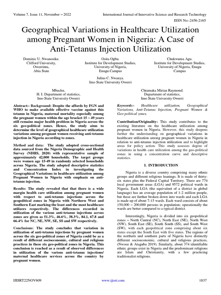 Geographical Variations in Healthcare Utilization Among Pregnant Women in Nigeria A Case of Anti ...