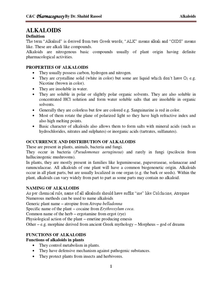Alkaloids 1 | PDF | Alkaloid | Solubility