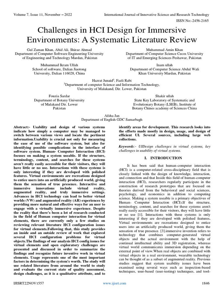 Challenges in HCI Design For Immersive Environments A Systematic Literature Review | PDF ...