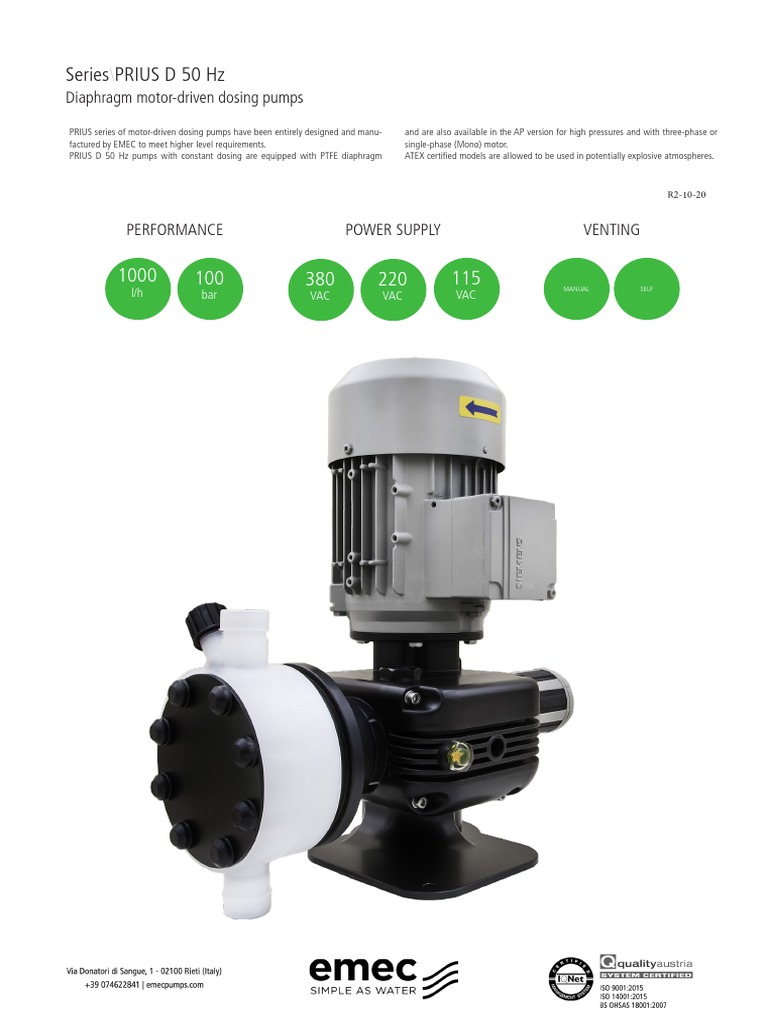PRIUS D Katalog (EMEC Dosing Pump Made in Italy) | PDF | Pump | Gases