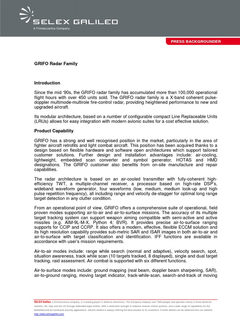 GRIFO Radar Family Overview and Capabilities | PDF | Radar | Aircraft