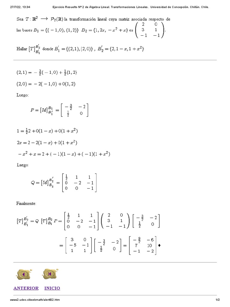 Ejercicio Resuelto #2 de Álgebra Lineal. Transformaciones Lineales. | PDF