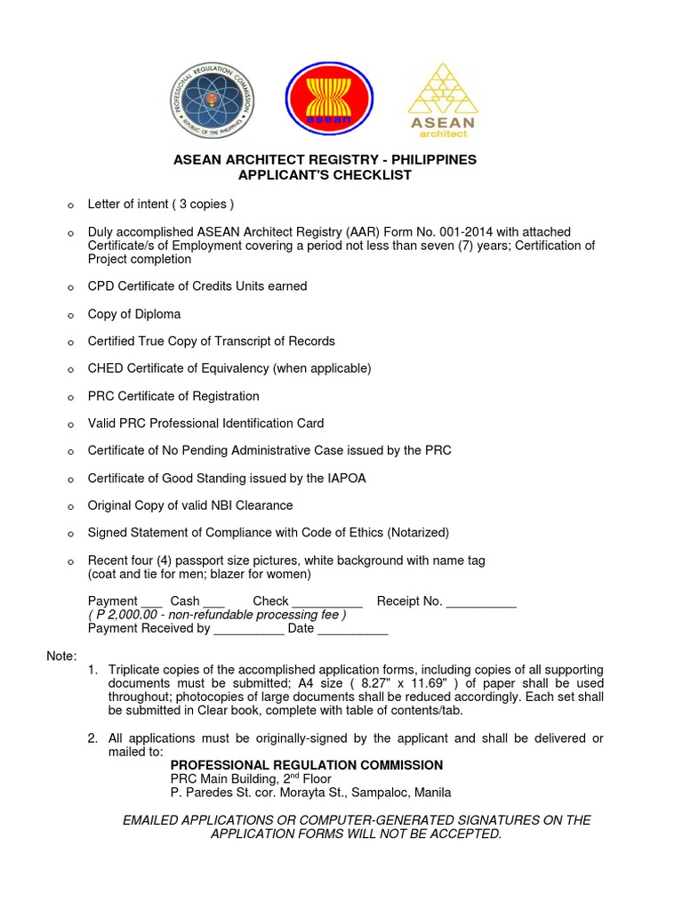 ASEAN Architect Registry Checklist | PDF