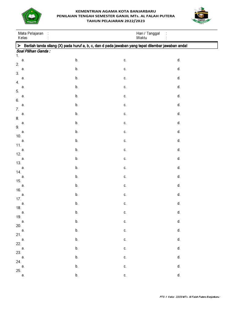 Soal PTS Ganjil MTs Al Falah 22/23 | PDF