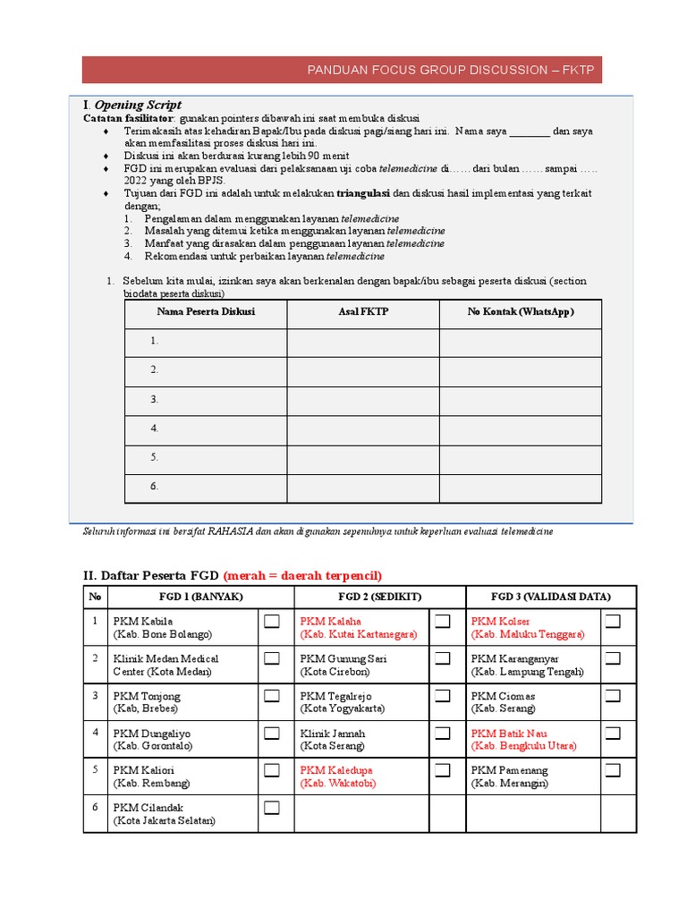 Panduan FGD Evaluasi Telemedicine | PDF