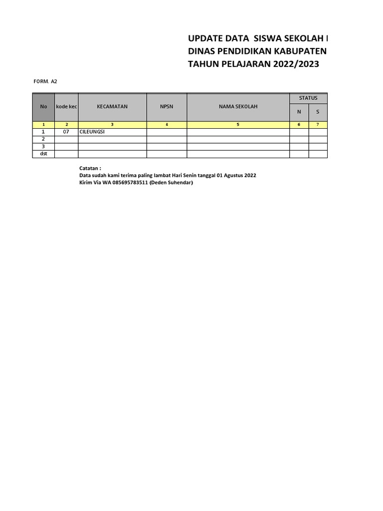 Form. Update Data Siswa SD TP 2022-2023 - SD ..................... | PDF