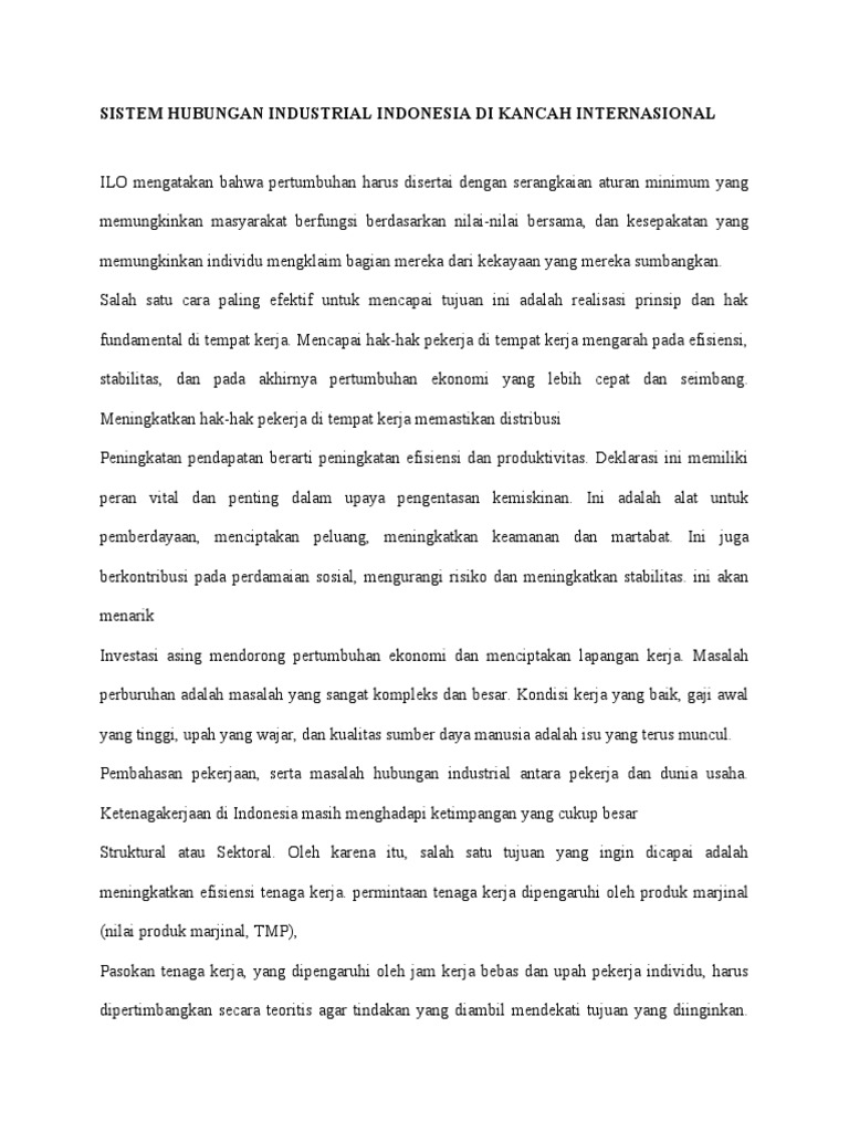 Sistem Hubungan Industrial Indonesia Di Kancah Internasional | PDF | Bisnis