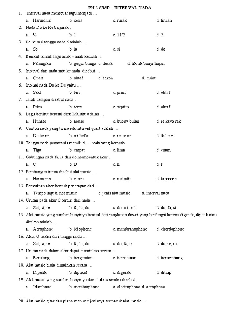 Soal PH 3 SBDP - Nada Interval | PDF