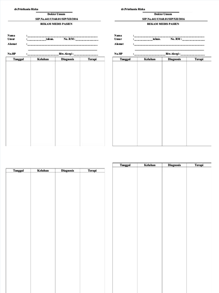 PDF Contoh Kartu Rekam Medis Praktek Pribadi - Compress | PDF