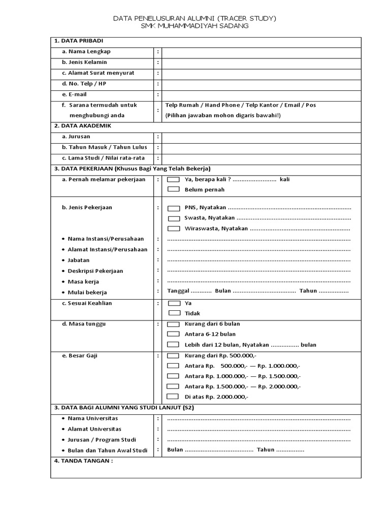 Form Tracer Study Fisip Ub | PDF | Karier & Perkembangan