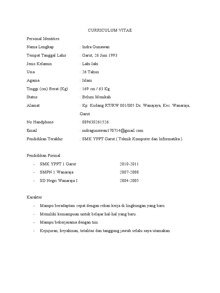 CV Indra Gunawan: Profil dan Pendidikan | PDF