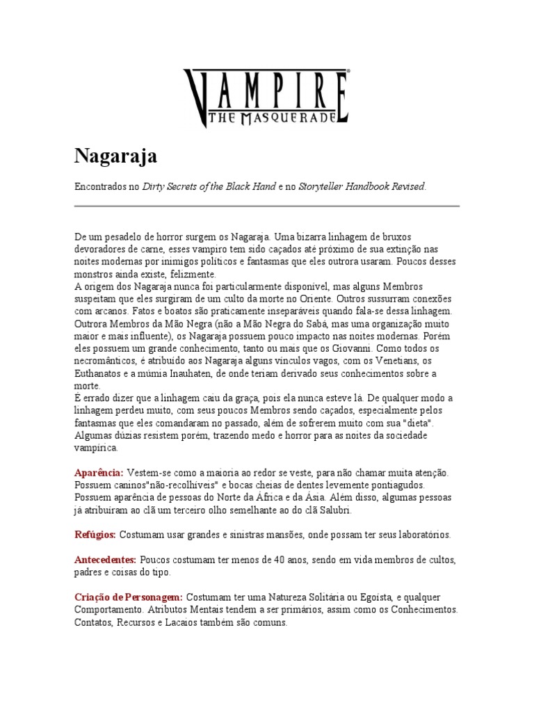 Linhagem Nagaraja: Vampiros Devoradores | PDF | Vampiros | Morte