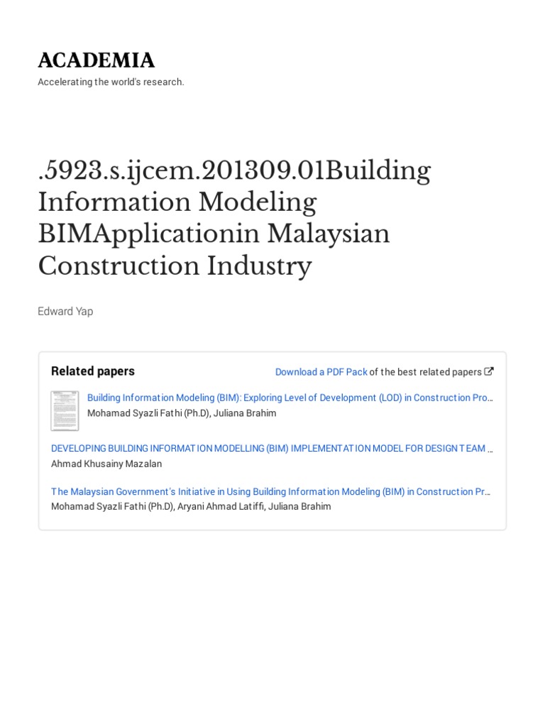 Building Information Modeling (BIM) Application in Malaysian ... Building Information Modeling (BIM) Application in Malaysian ...