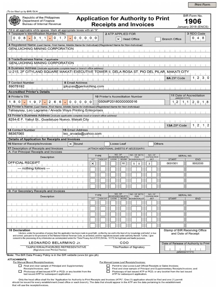 Bir Form 1906 Atp | PDF